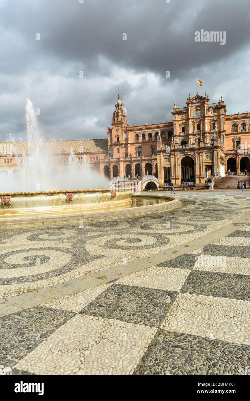Square of Spain in Seville. An architectural landmark in the capital of ...