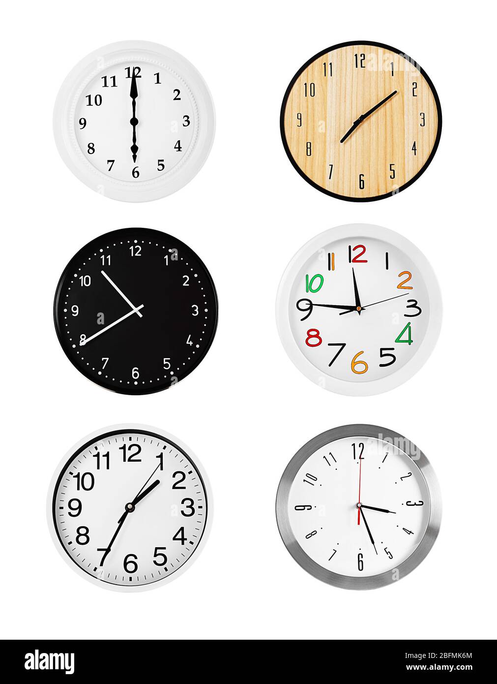 Collage of round wall clocks, isolated on white Stock Photo - Alamy