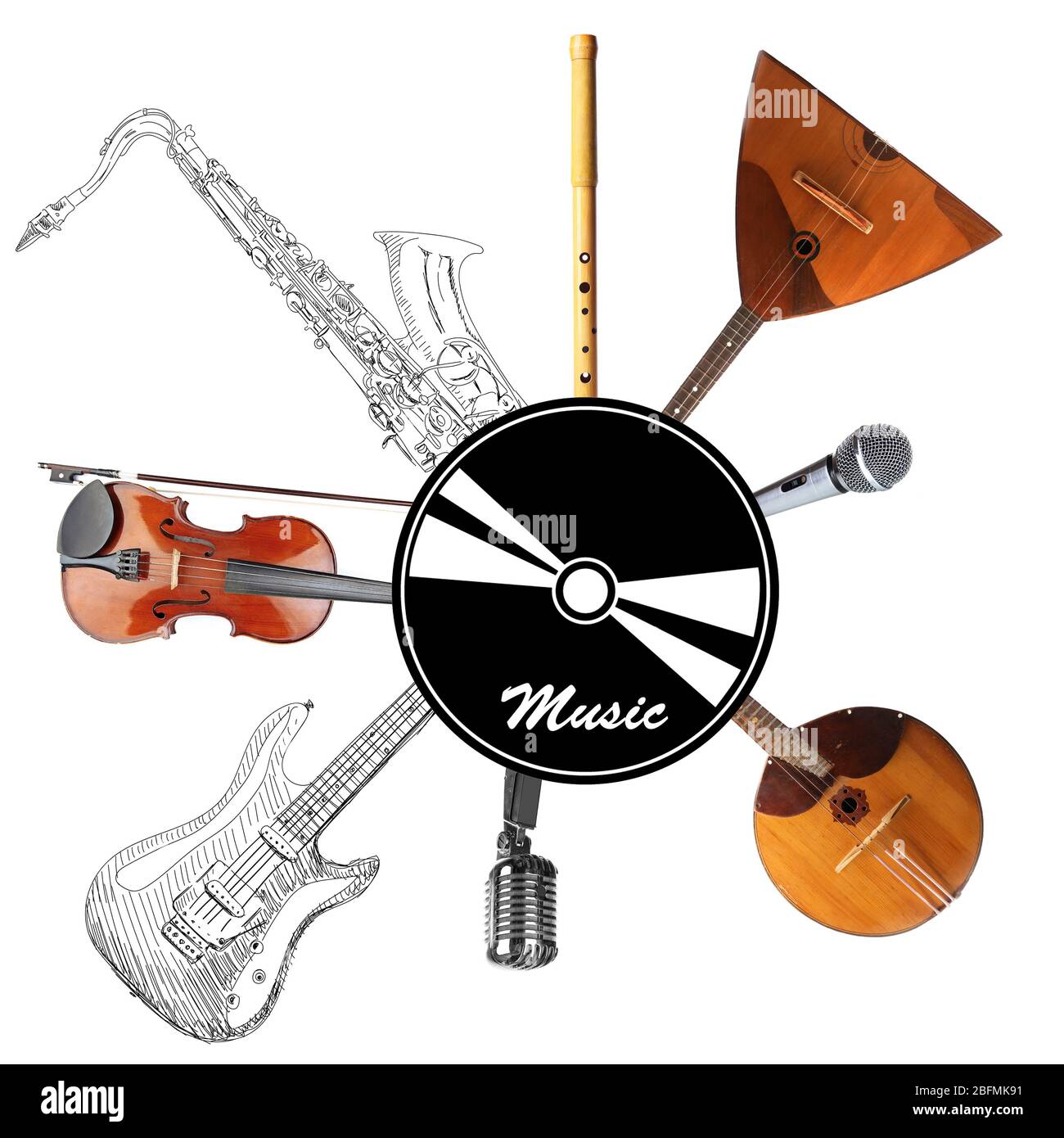 Collage of musical instruments isolated on white Stock Photo - Alamy