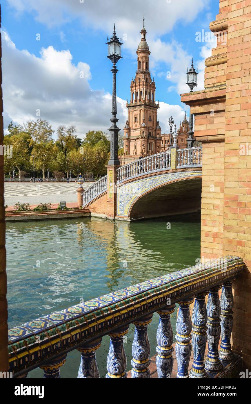 Square of Spain in Seville. An architectural landmark in the capital of ...