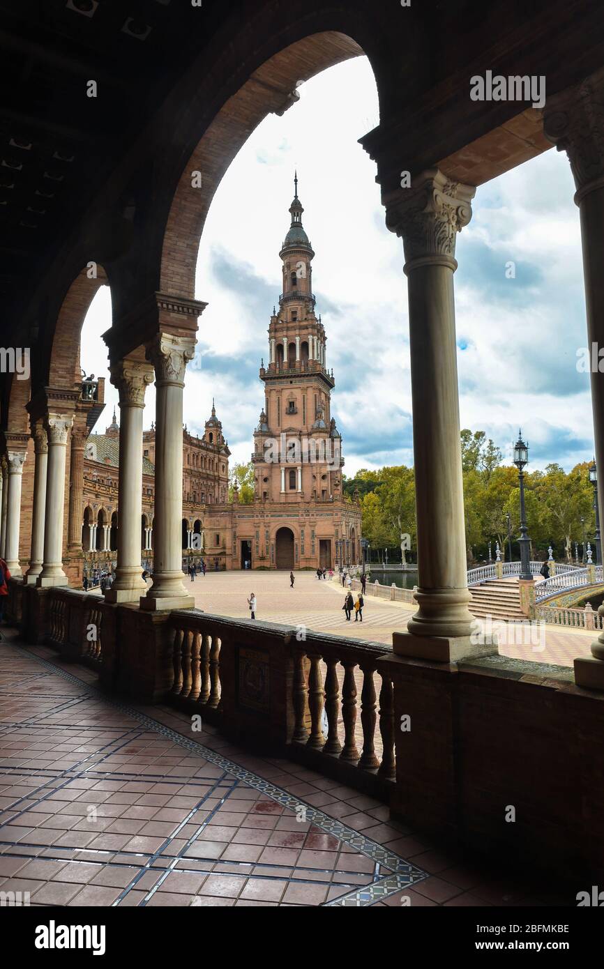 Square of Spain in Seville. An architectural landmark in the capital of ...