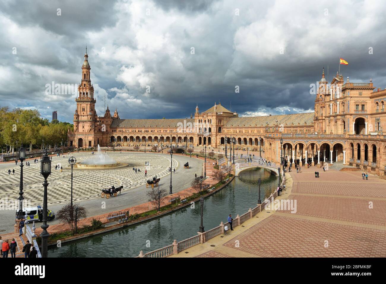 Square of Spain in Seville. An architectural landmark in the capital of ...