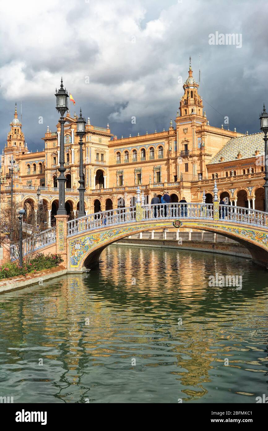 Square of Spain in Seville. An architectural landmark in the capital of ...