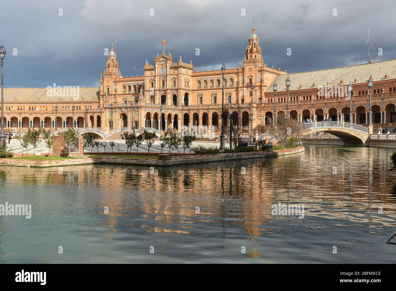Square of Spain in Seville. An architectural landmark in the capital of ...