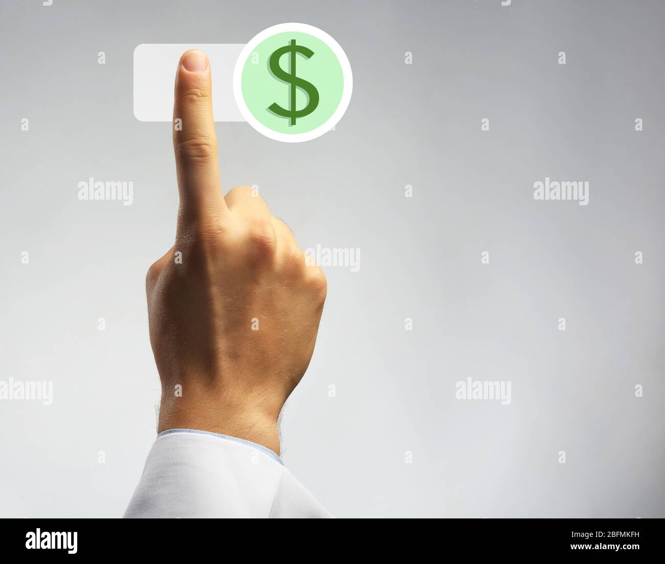 Businessman pressing business type of modern buttons with virtual ...