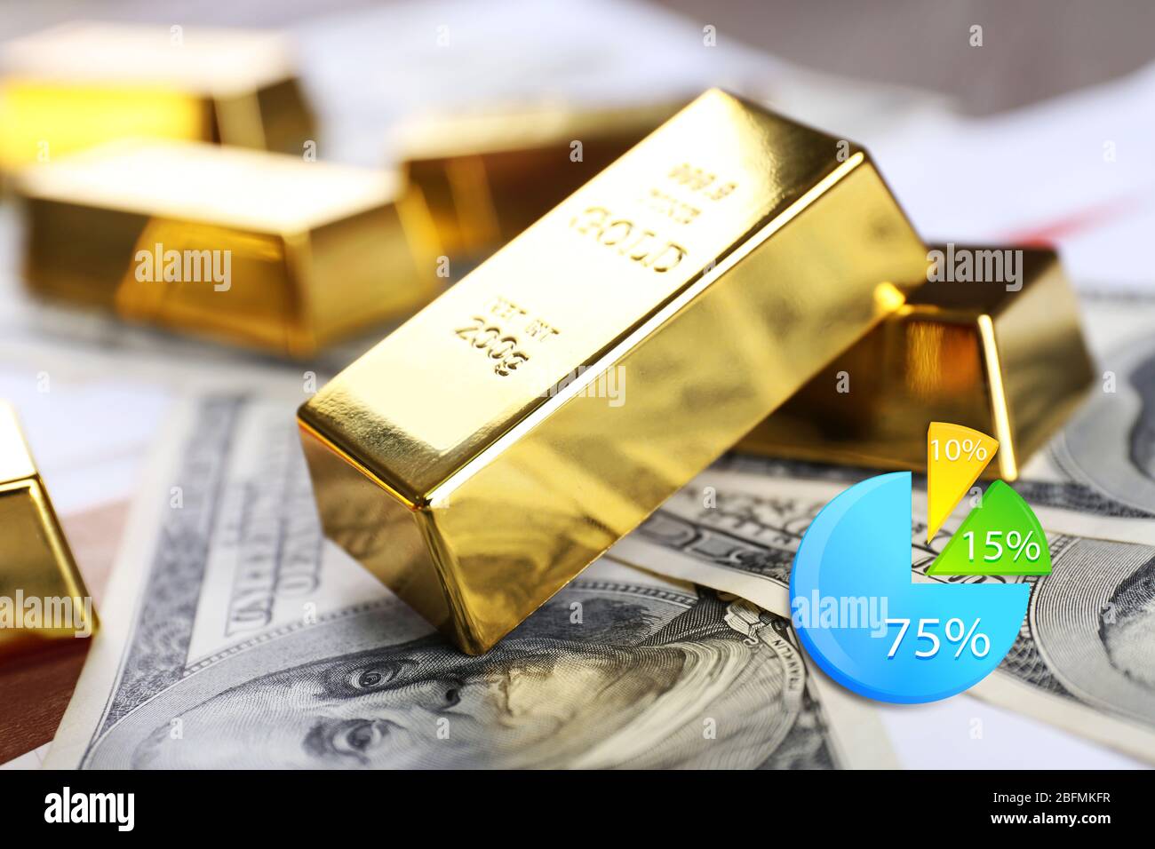 Business accounting concept. Gold bars with dollar banknotes Stock ...