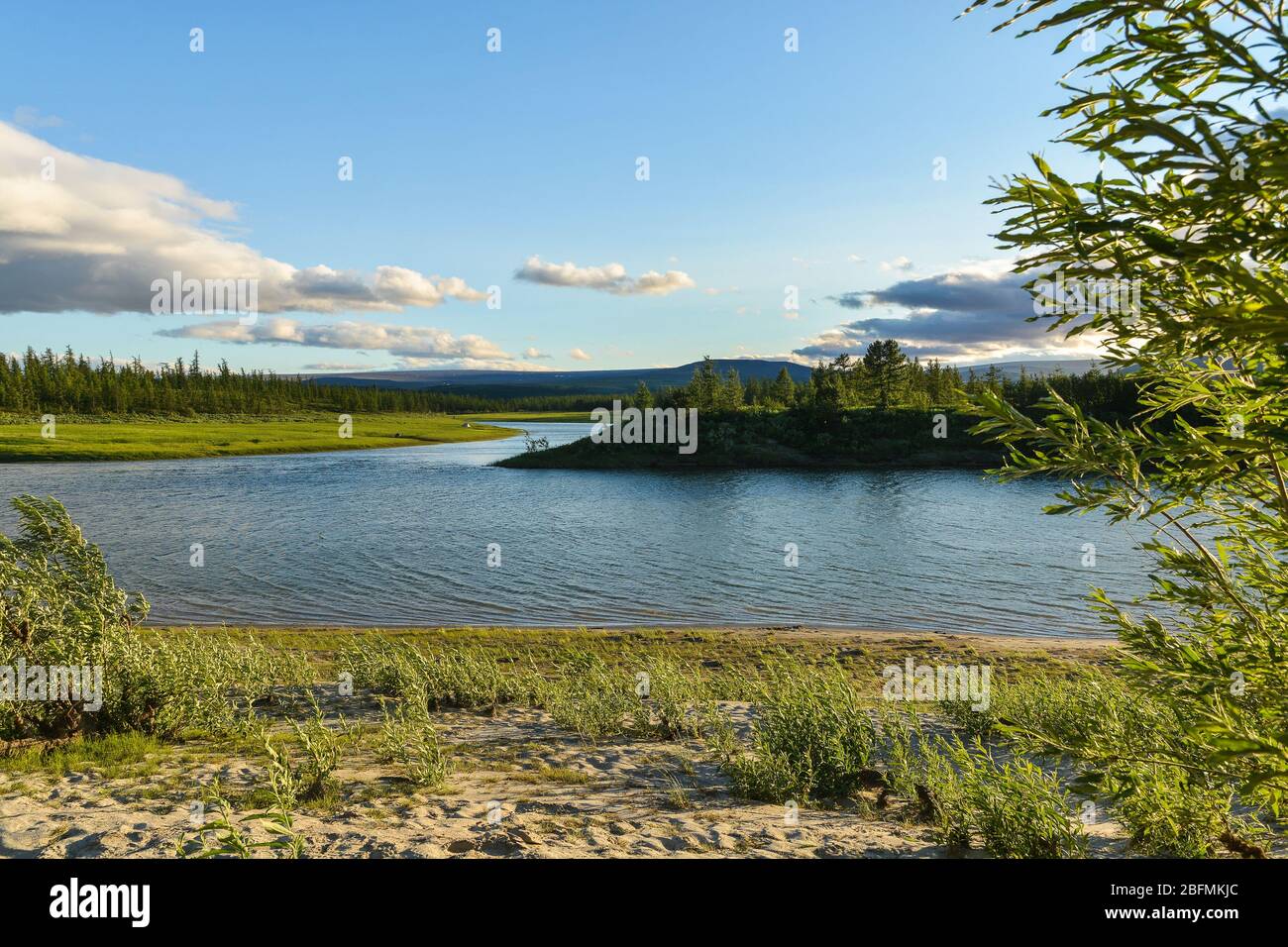 Yamal Peninsula Landscape River On Yamal Peninsula Summer Water Stock