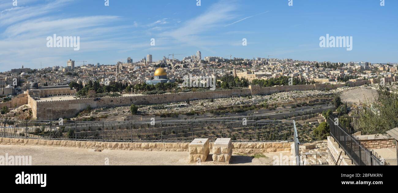 Panorama of the Old City in Jerusalem. View of the Temple Mount from ...