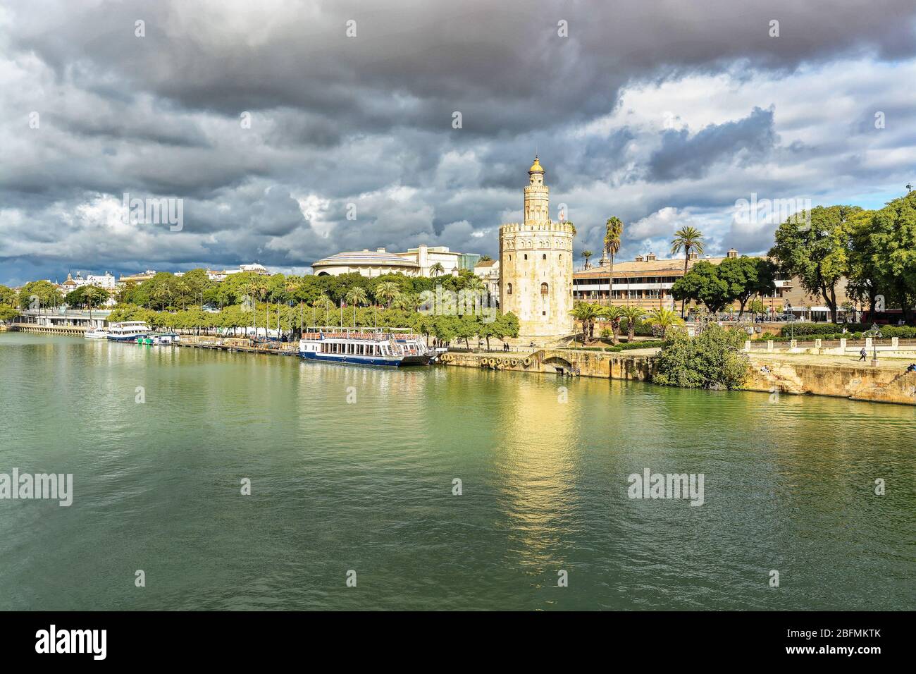 The center of Seville and its symbol, the Golden tower. Urban landscape ...