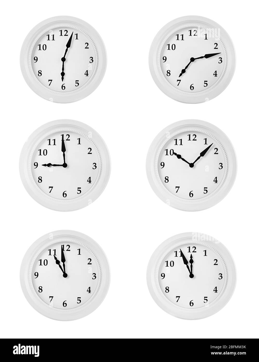 Collage of round wall clocks, isolated on white Stock Photo - Alamy