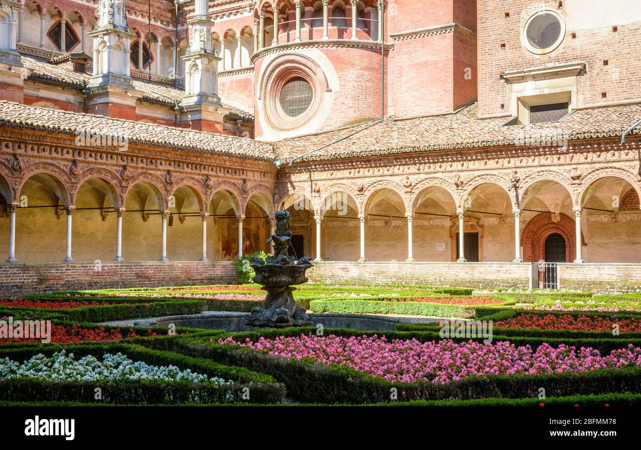 Abbey church, Certosa di Pavia monastery. internal cloister of the ...