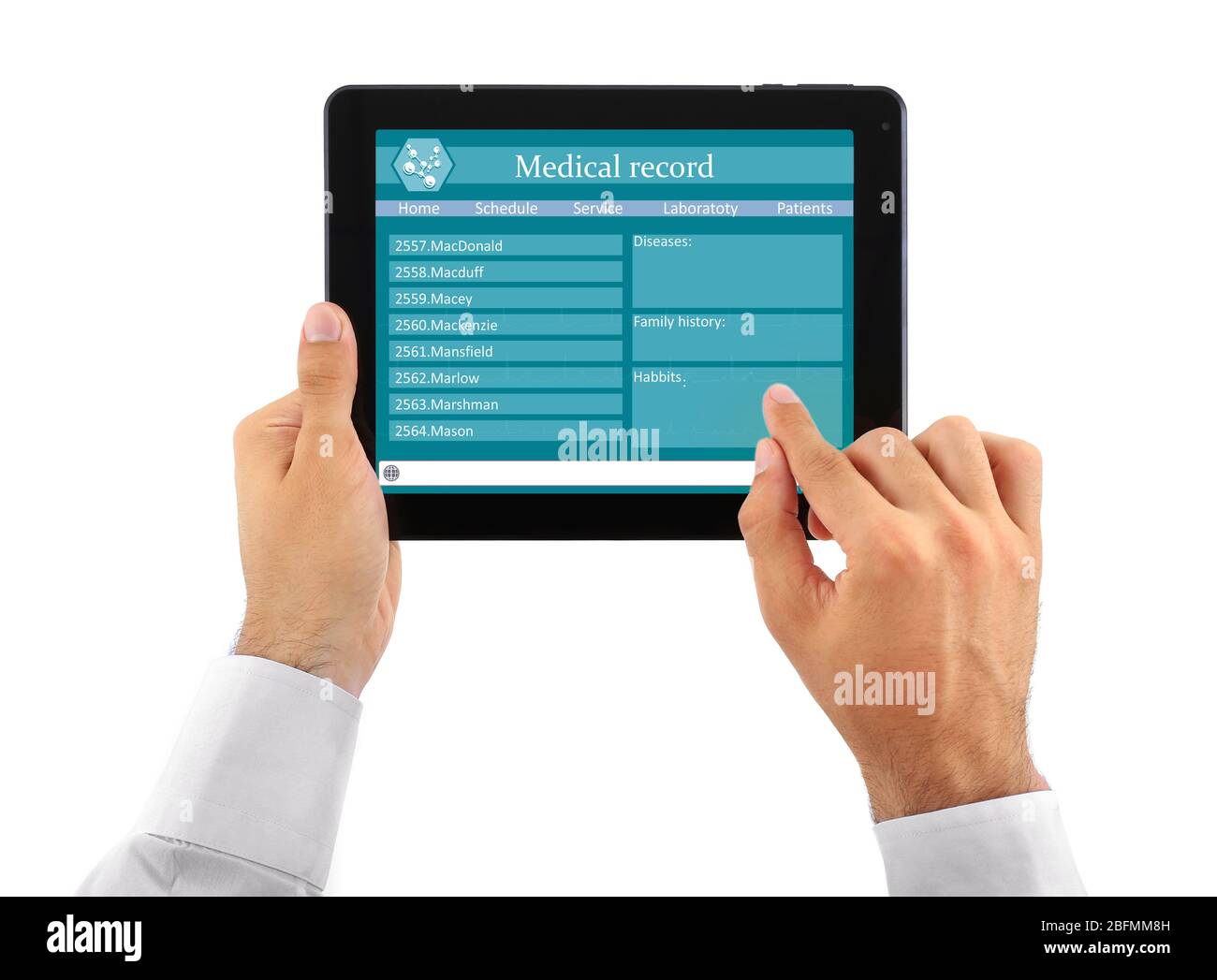 Medical tablet in doctor hands isolated on white Stock Photo - Alamy