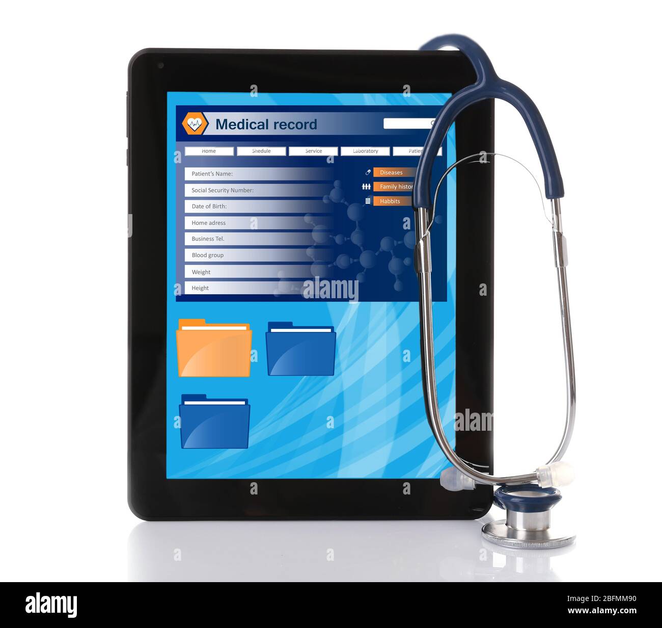 Medical tablet with stethoscope isolated on white Stock Photo - Alamy