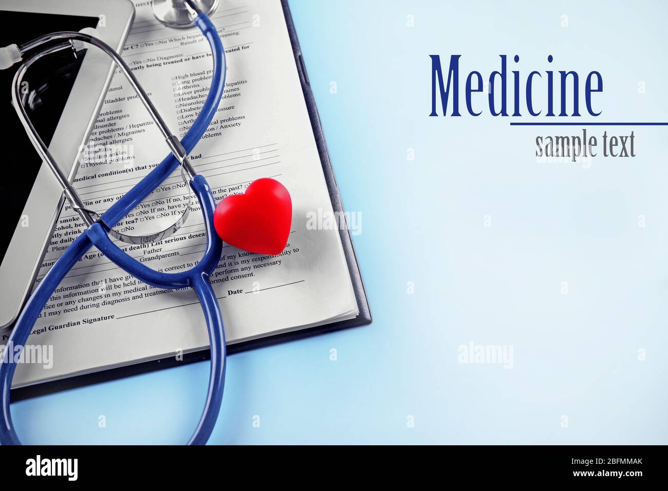Medical supplies on blue background Stock Photo - Alamy