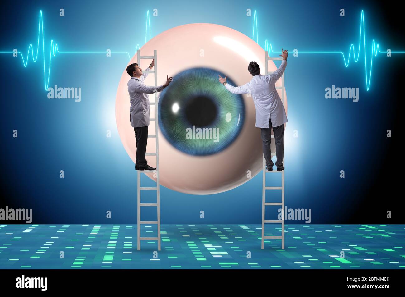 The doctor examining giant eye in medical concept Stock Photo - Alamy