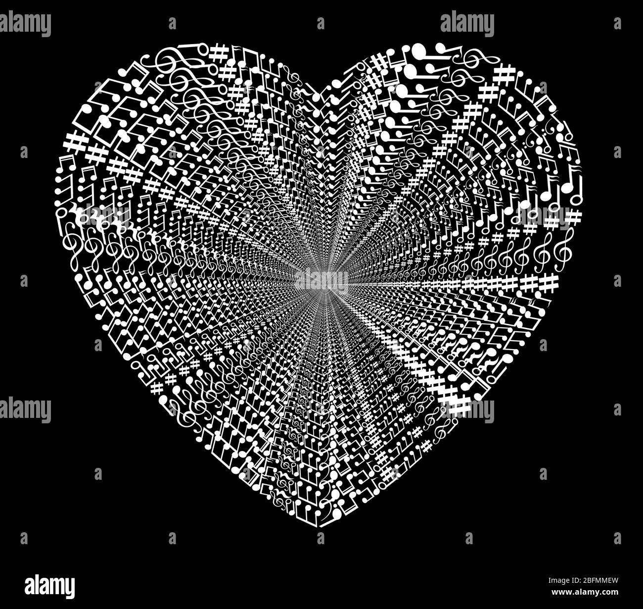 Heart collected from musical notes isolated on black Stock Photo - Alamy