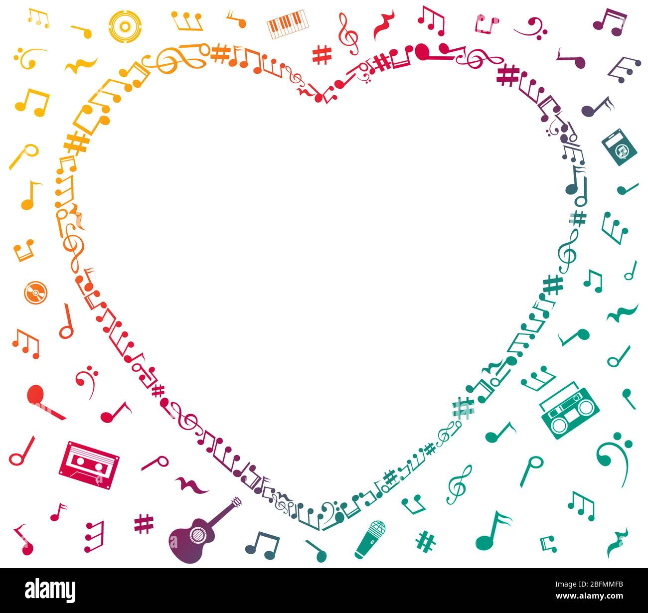 Heart collected from musical notes isolated on white Stock Photo - Alamy