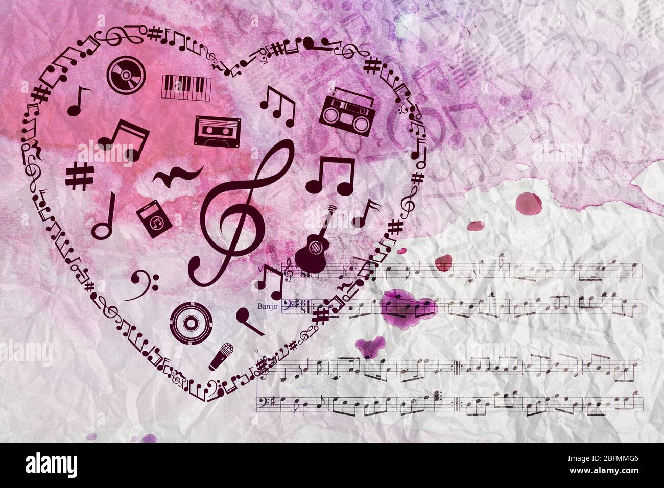 Heart collected from musical notes on light background Stock Photo - Alamy
