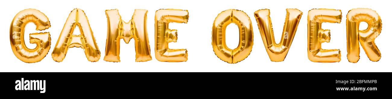 Words GAME OVER made of golden inflatable balloons isolated on white ...