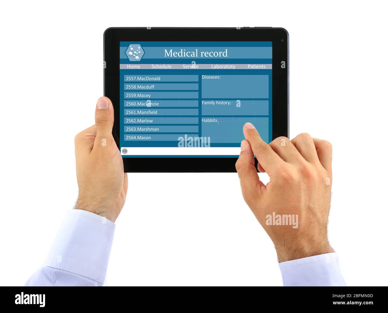 Medical tablet in doctor hands isolated on white Stock Photo - Alamy