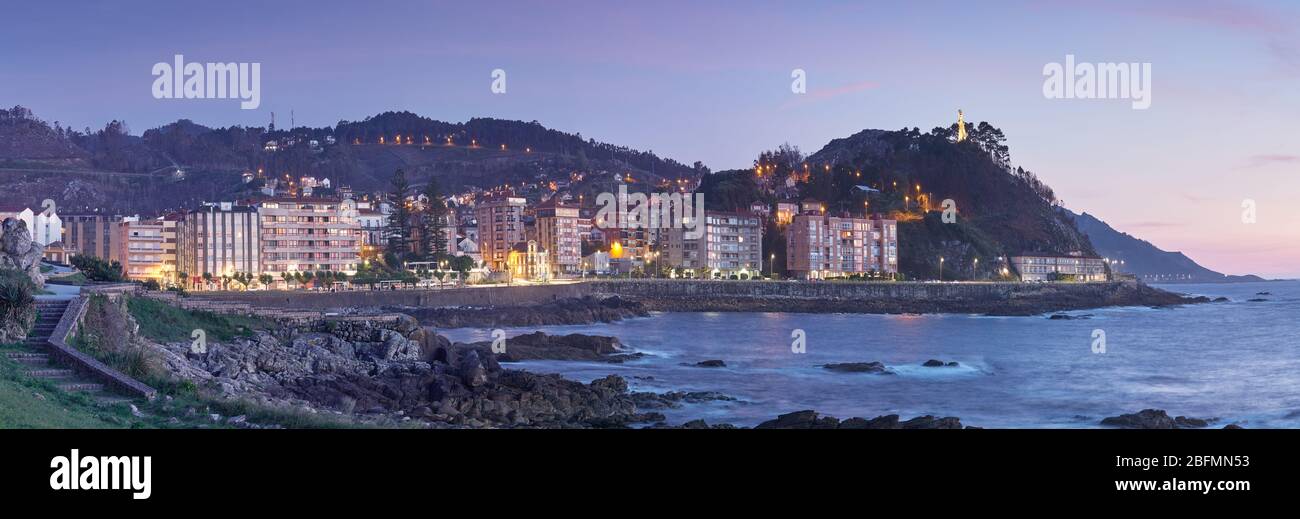 Sunset in front of the city of Bayona in Galicia, Spain Stock Photo - Alamy