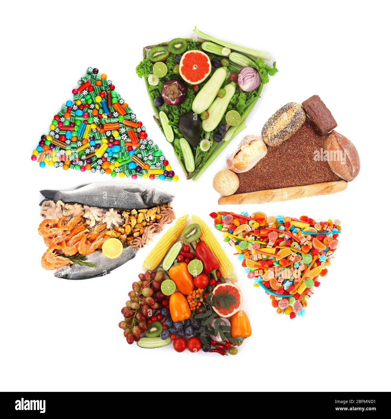 Different food in shape of triangles isolated on white Stock Photo - Alamy