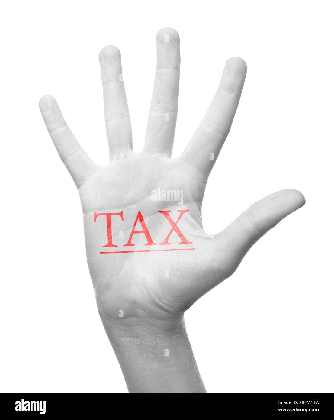 Tax concept. Woman's hand with Tax sign, isolated on white Stock Photo ...