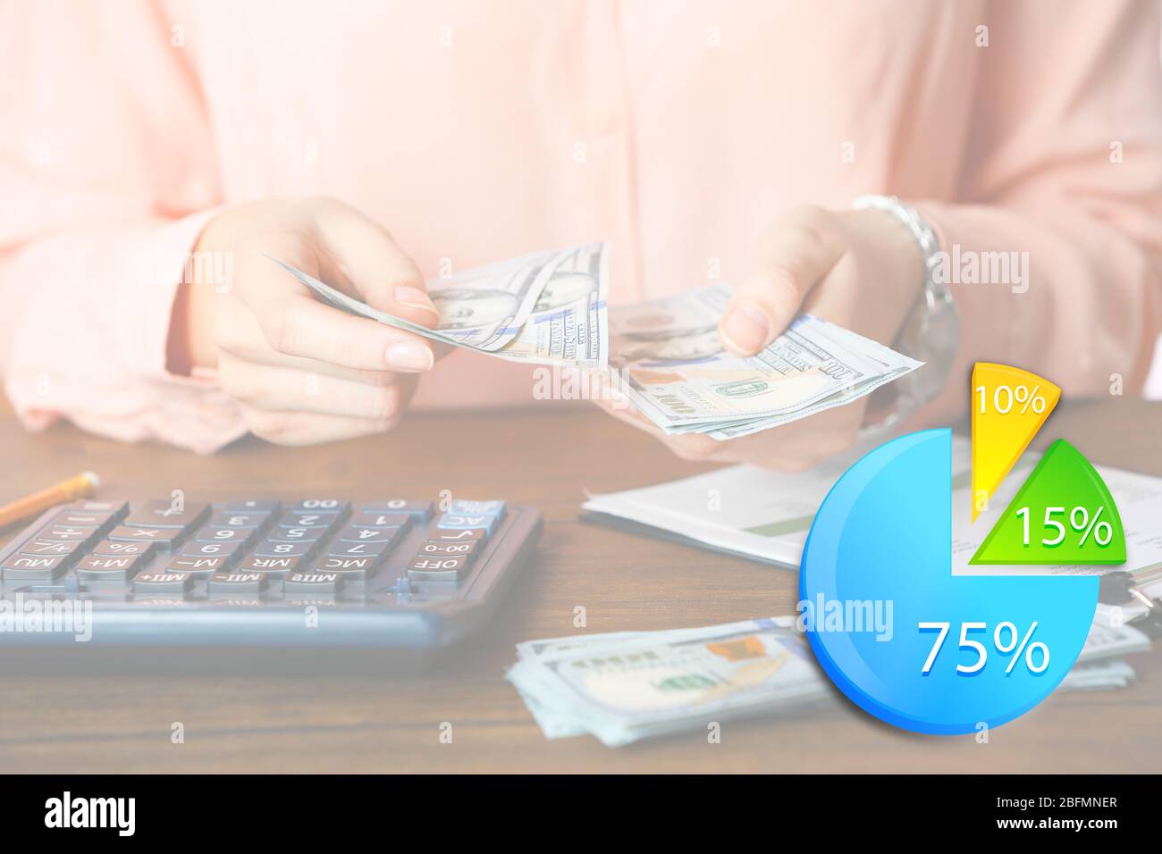 Business accounting concept. Woman counting money at the table Stock ...