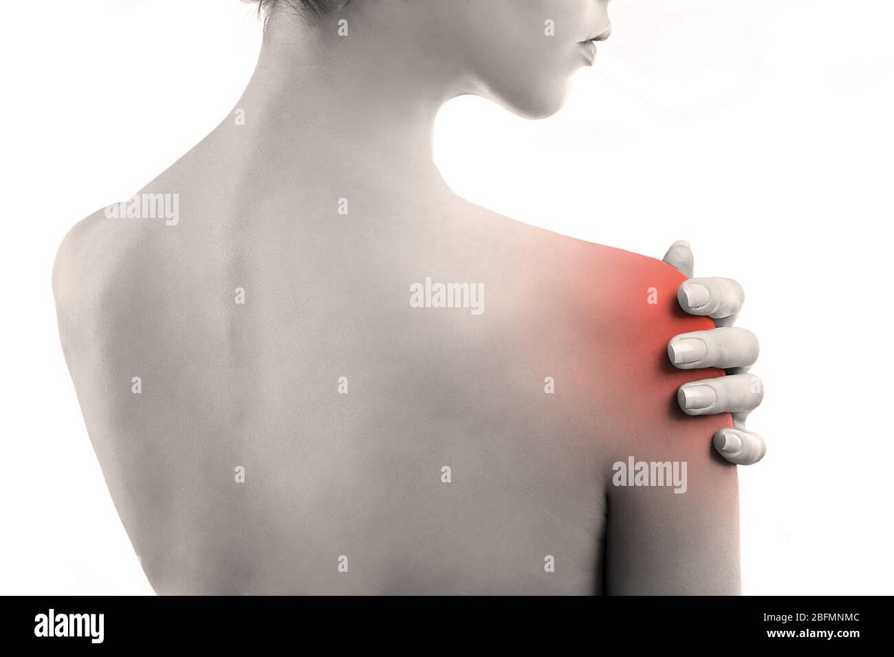 Young woman with shoulder pain close up Stock Photo - Alamy