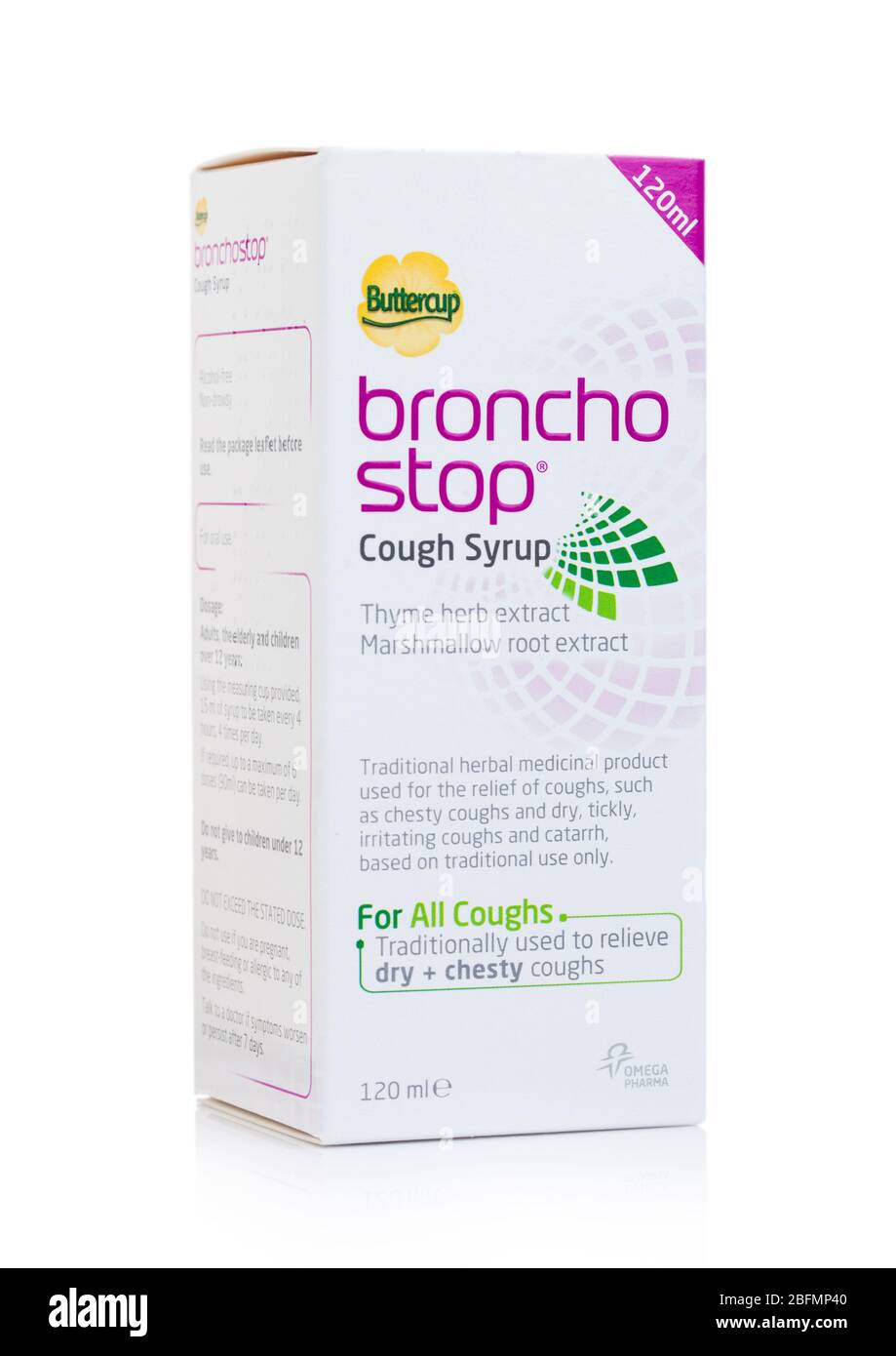 LONDON, UK - APRIL 05, 2020: Box of Bronchostop cough syrup with herb ...
