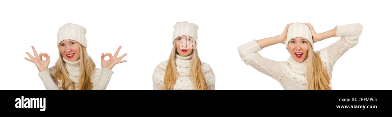 The woman wearing warm clothing on white Stock Photo - Alamy