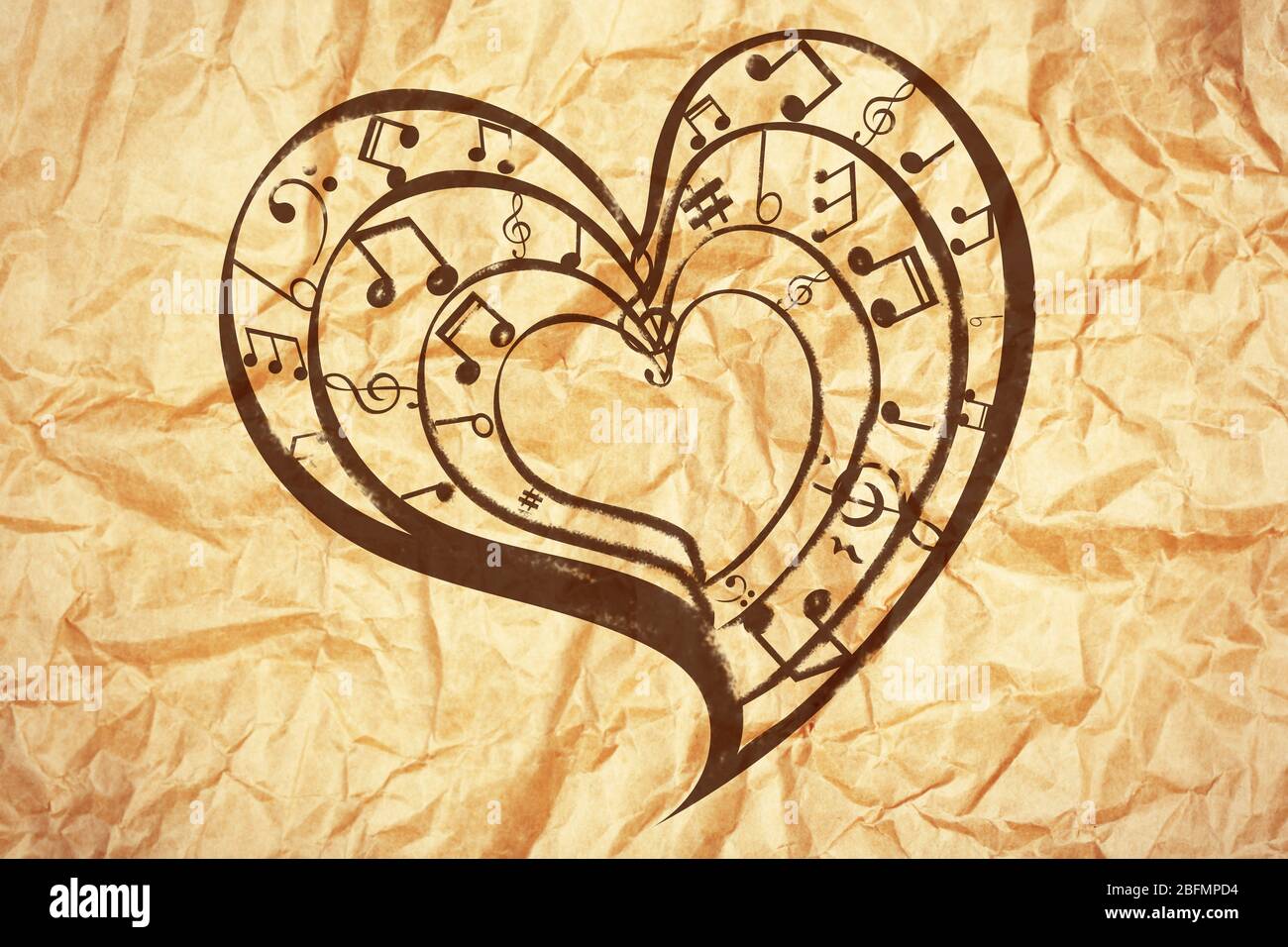 Heart collected from musical notes on brown background Stock Photo - Alamy