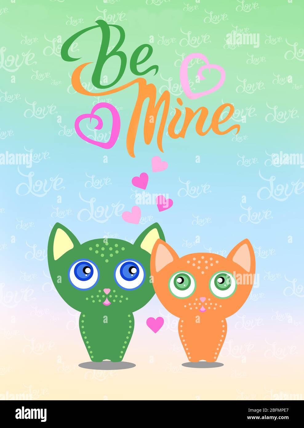 Cute cartoon animals couple fall in love, vector illustration Stock ...