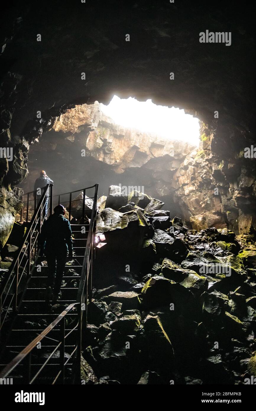 Old Lava cave in Iceland open for tourists Stock Photo - Alamy