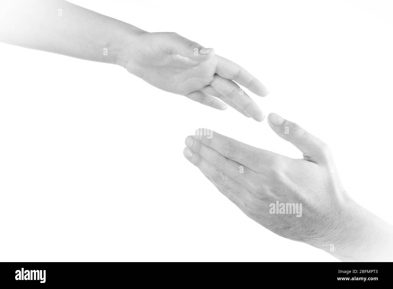 Two hands reaching toward each other. Helping concept. Vintage tone ...