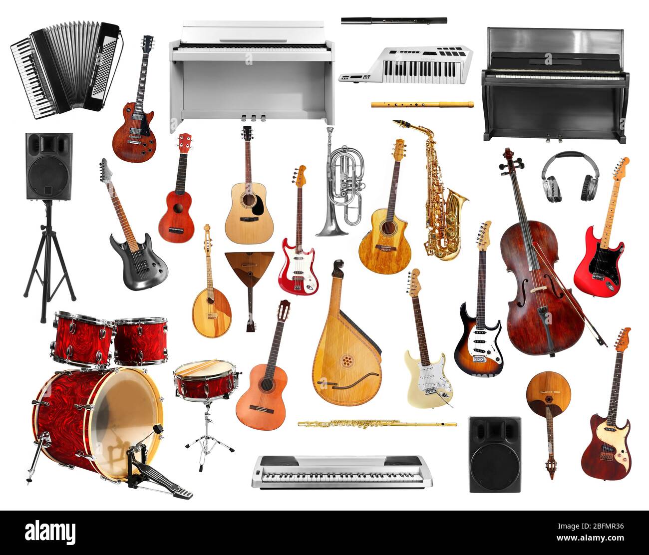 Collage of musical instruments isolated on white Stock Photo - Alamy