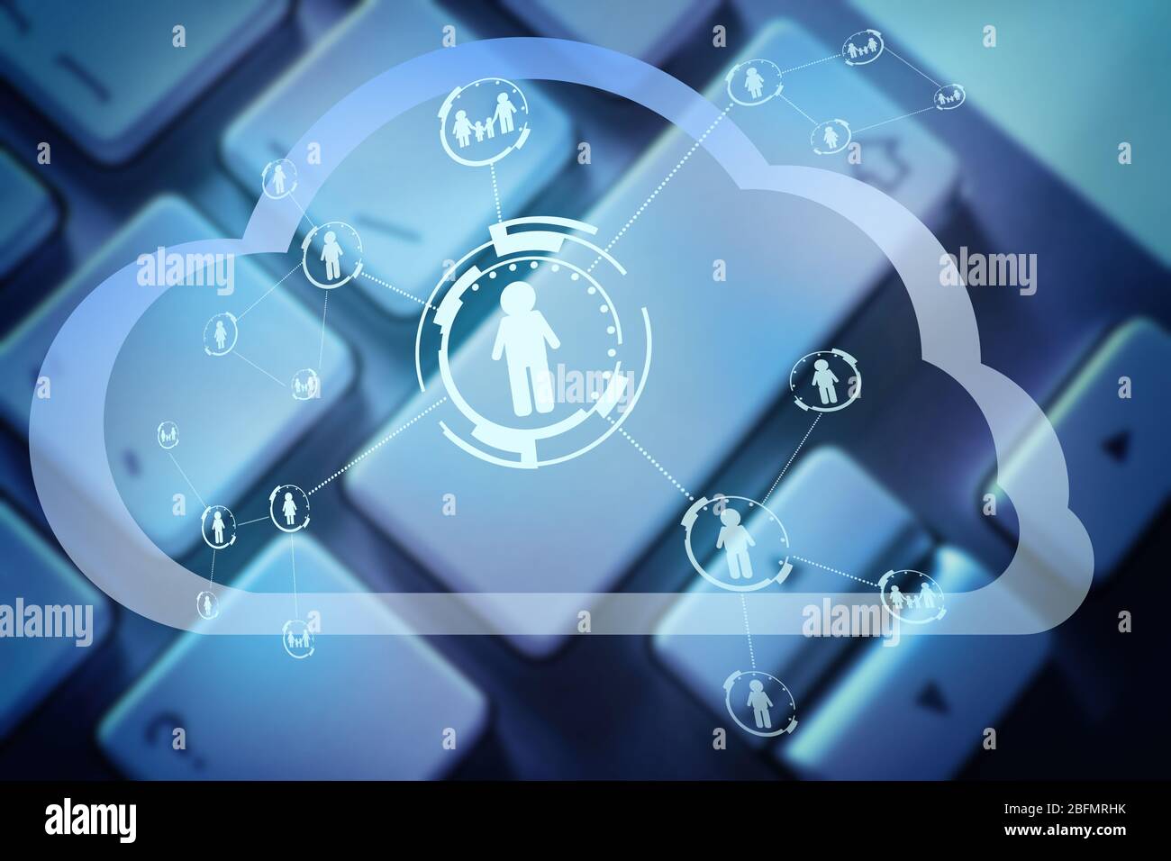 Computer keyboard close up with icons. Cloud storage concept Stock ...