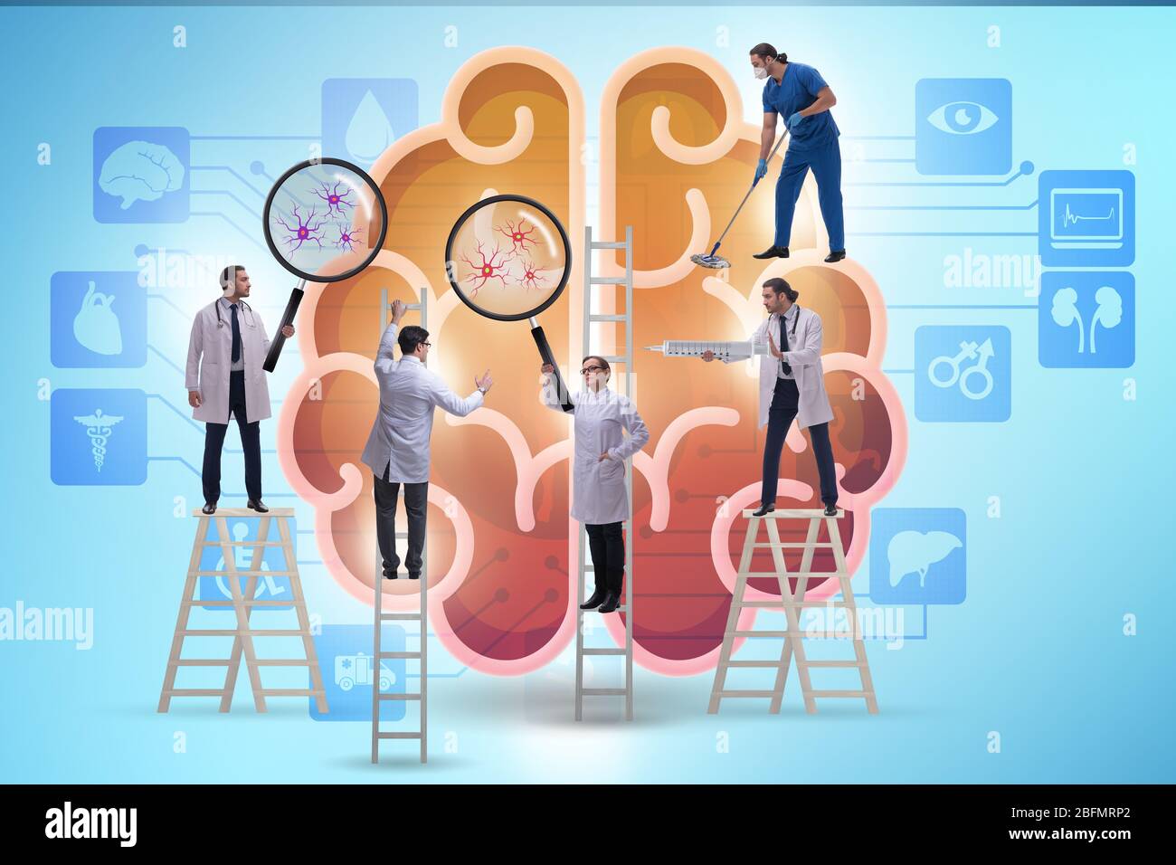 The team of doctors examining the human brain Stock Photo - Alamy