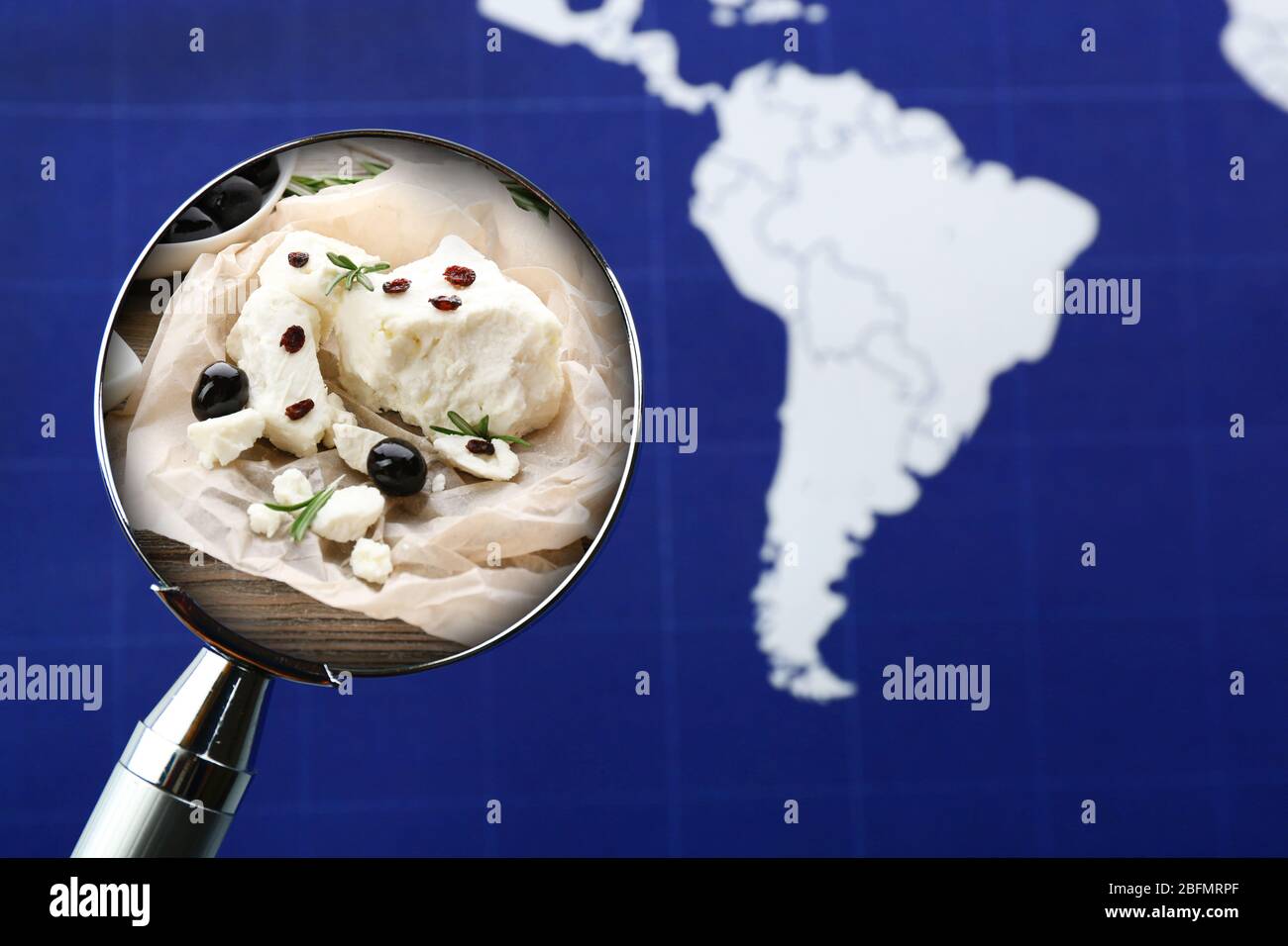 Popular food concept. Looking for feta cheese on world map Stock Photo ...