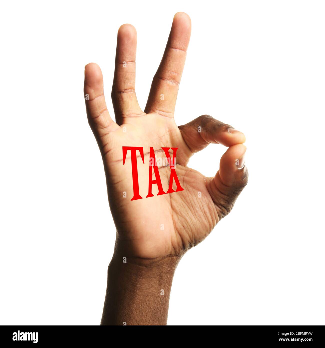 Tax concept. Man's hand with Tax sign, isolated on white Stock Photo ...