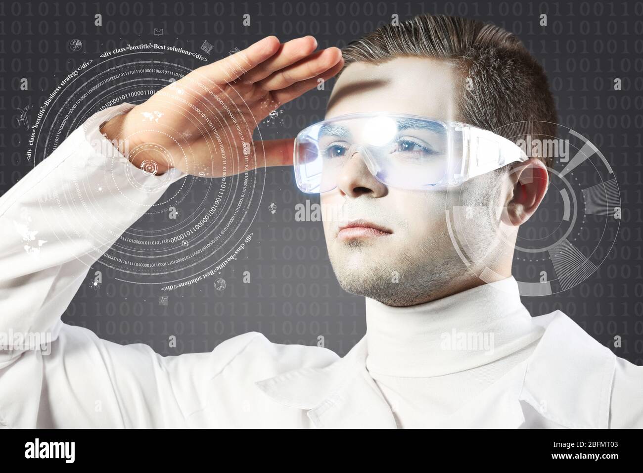 Man with futuristic glasses - future concept Stock Photo - Alamy
