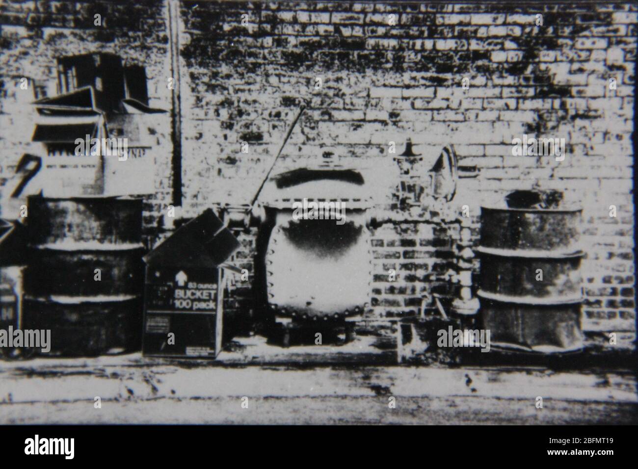 Fine 70s vintage black and white extreme photography of an urban back ...