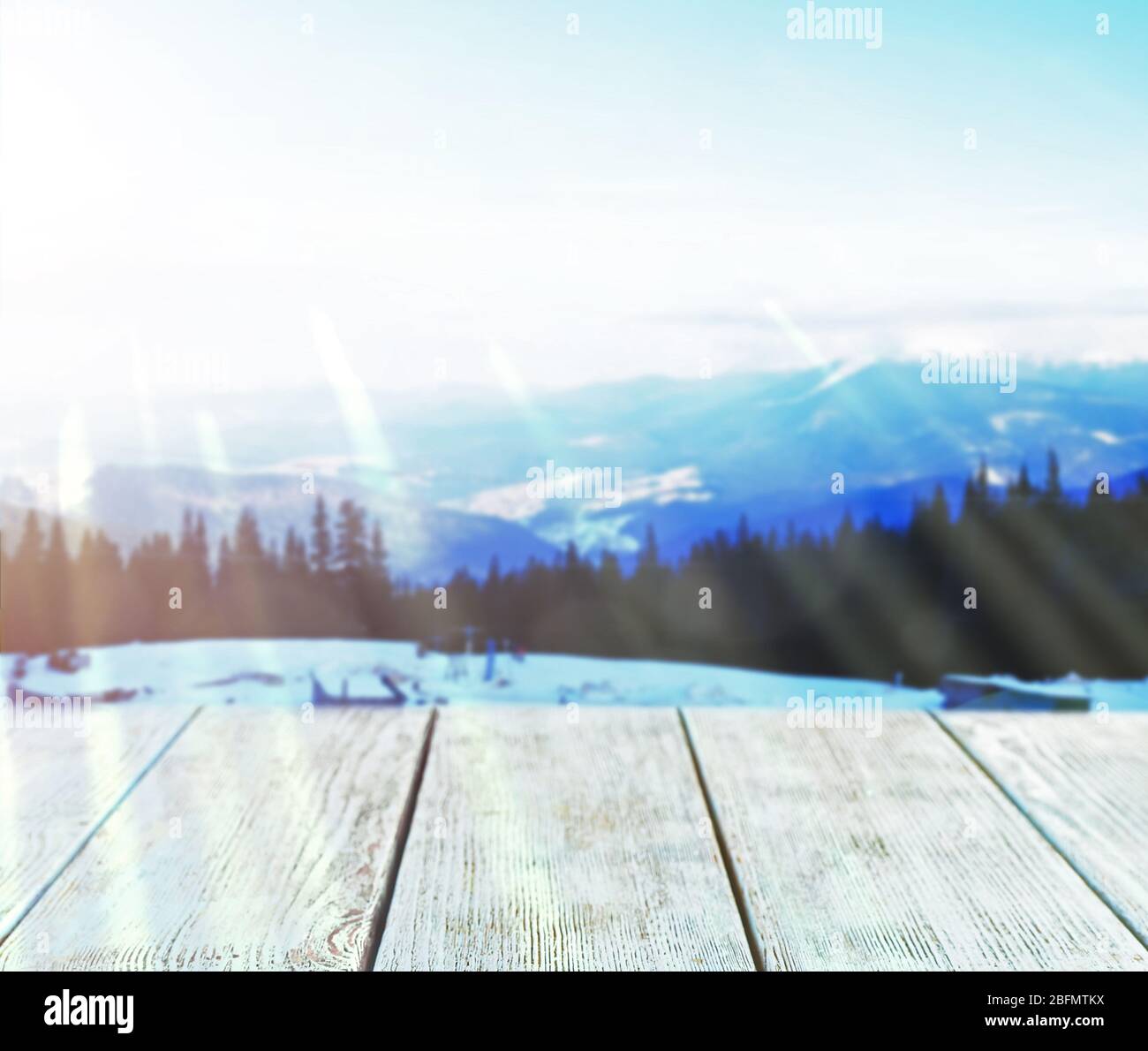 Beautiful winter background with shabby table Stock Photo - Alamy