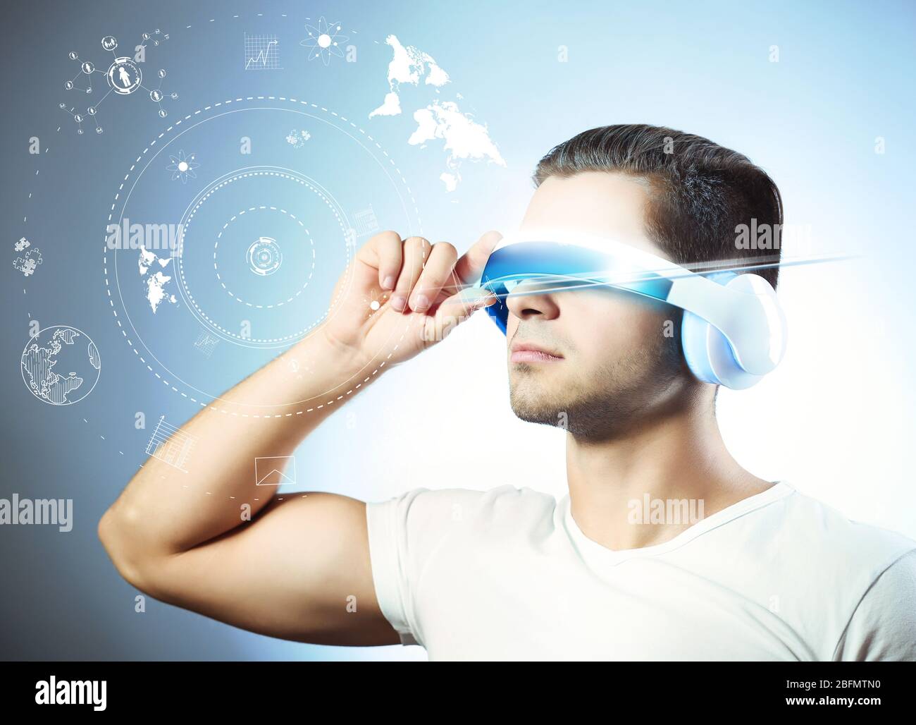 Man with futuristic glasses - future concept Stock Photo - Alamy