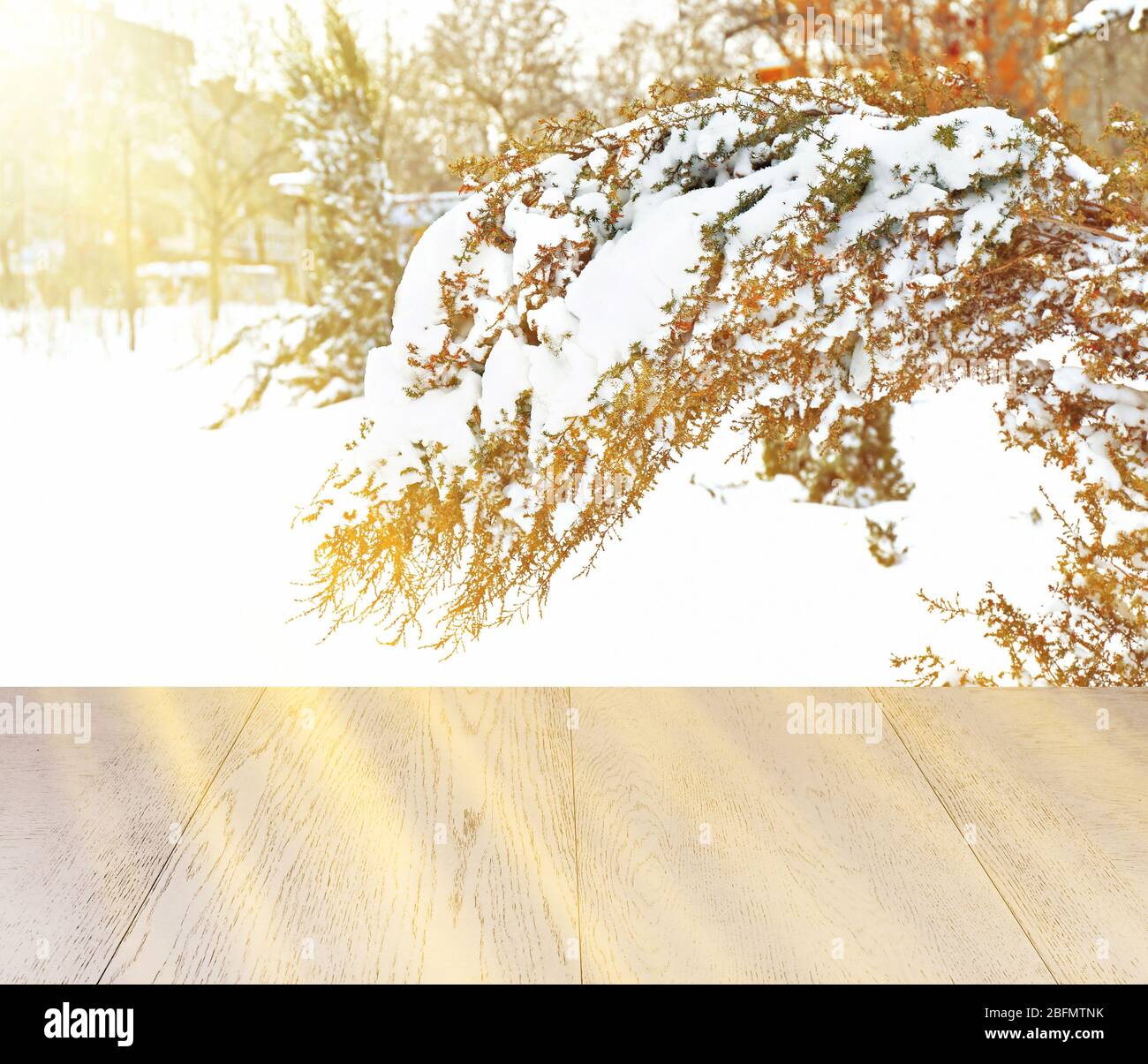 Beautiful winter background with shabby table Stock Photo - Alamy
