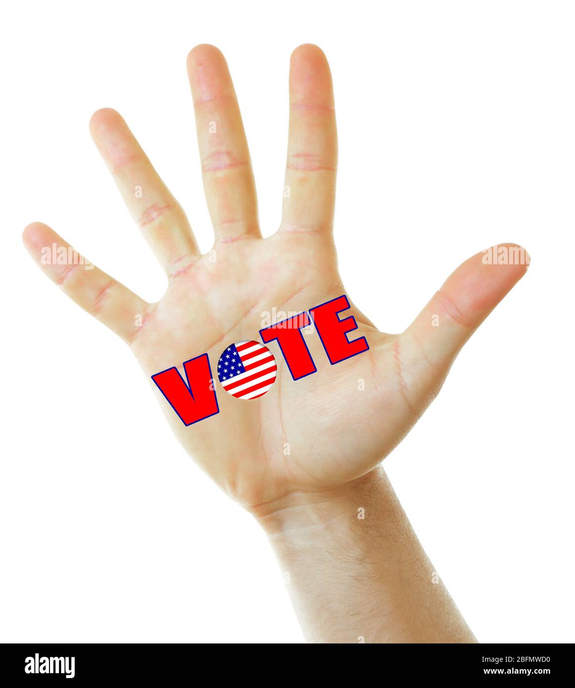 Male hand with word Vote isolated on white Stock Photo - Alamy