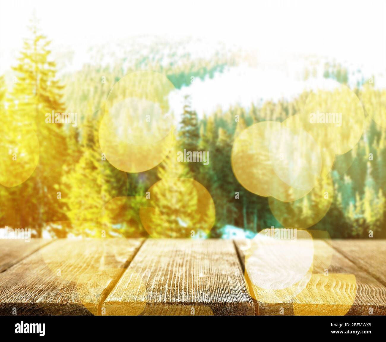 Beautiful winter background with shabby table Stock Photo - Alamy