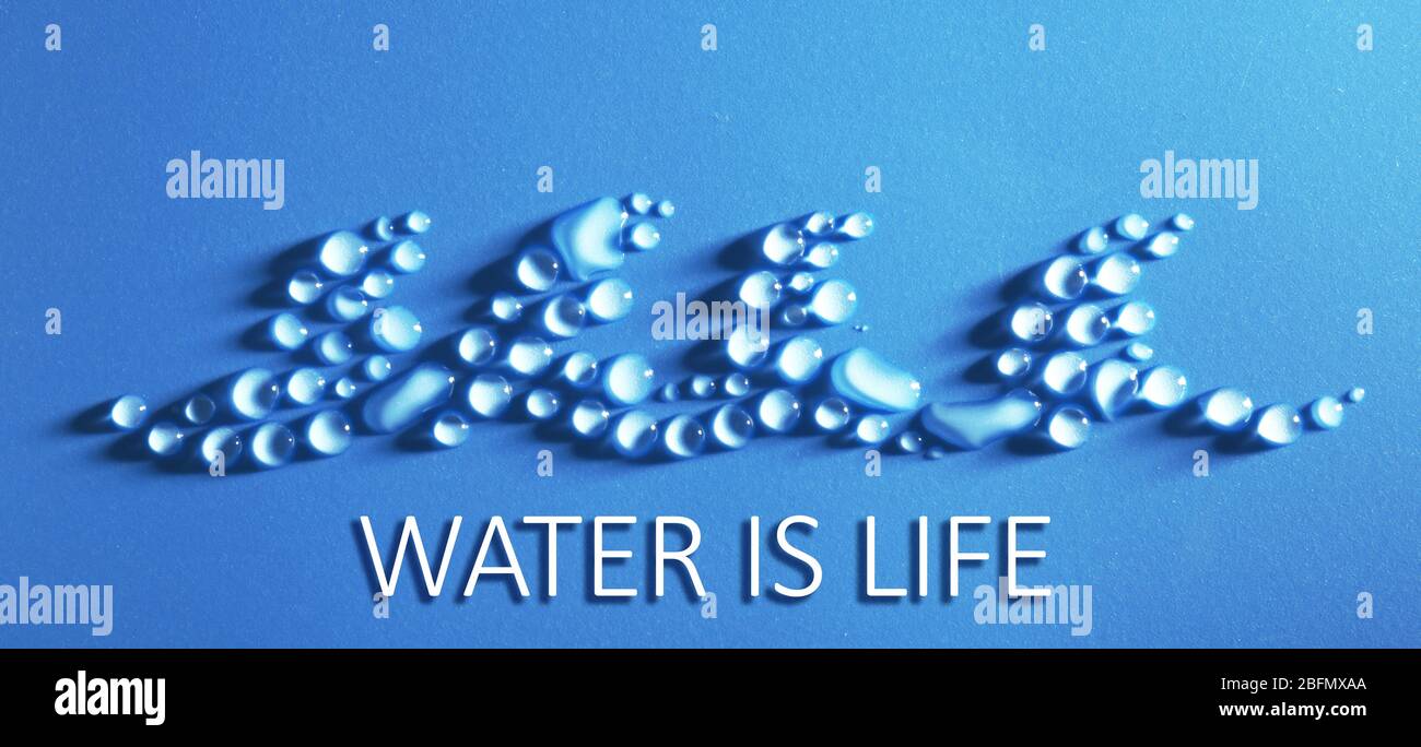 Save water concept. Waves made of water drops and text on blue ...