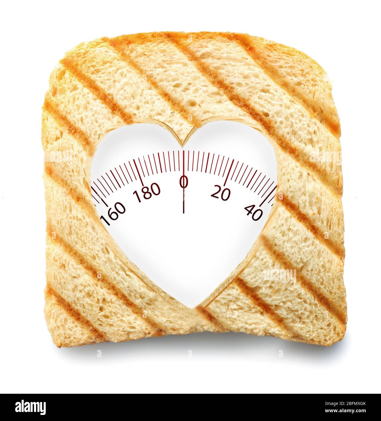 Toast bread with weights range isolated on white. Health and diet ...