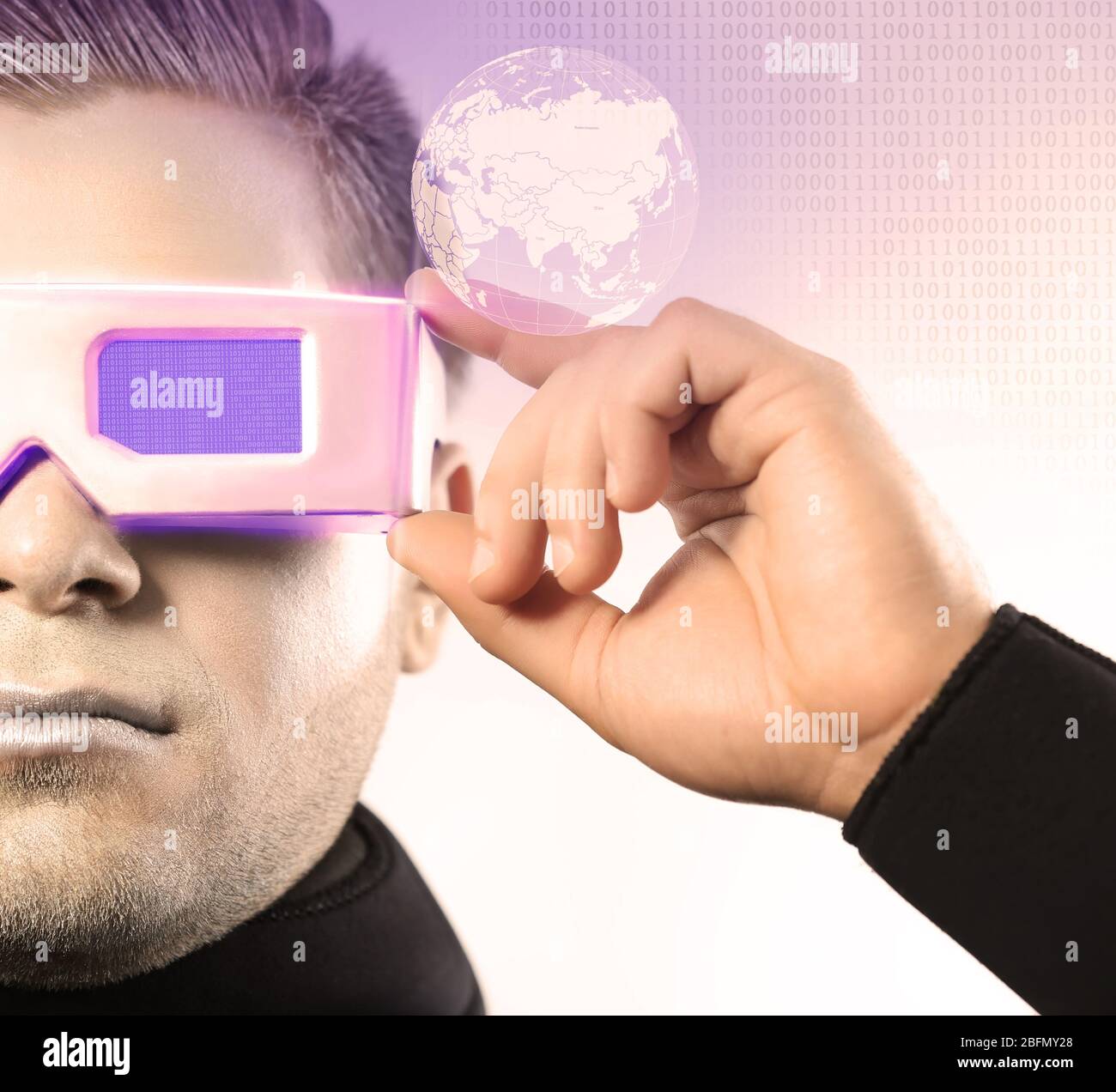 Man with futuristic glasses - future concept Stock Photo - Alamy